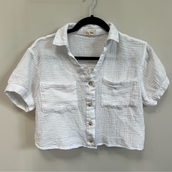 Love Notes | Tops | Love Notes White Cropped Button Down Shirt Relaxed ...